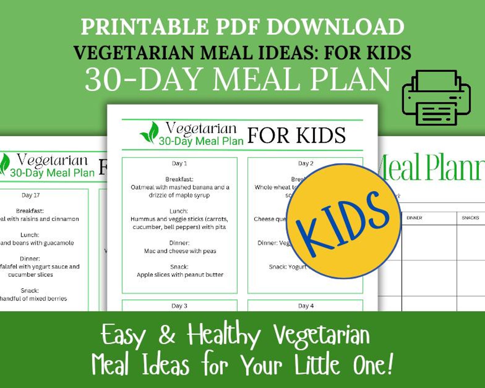 Toddler Meal Plan, Printable 30-day Vegetarian Meal Plan for Kids, Meal ...