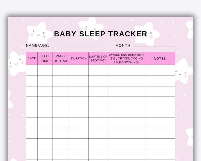 Baby Sleep Tracker Printable Sheet for Monitoring Sleep Patterns, Naps ...