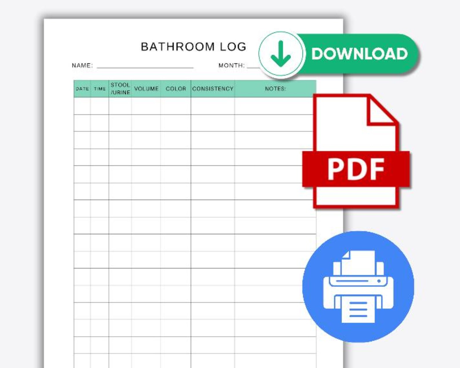Printable Bathroom Log, Bathroom Tracker for Health Monitoring, Daily ...