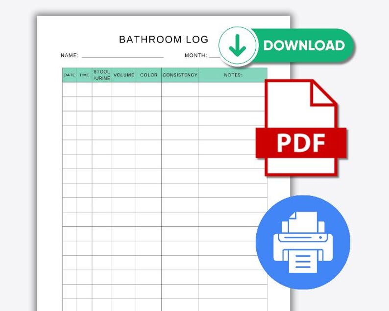 Printable Bathroom Log, Bathroom Tracker for Health Monitoring, Daily ...