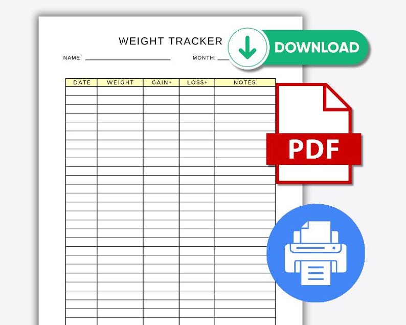 Printable Weight Tracker, Daily Weight Tracker Log, Printable Weight ...