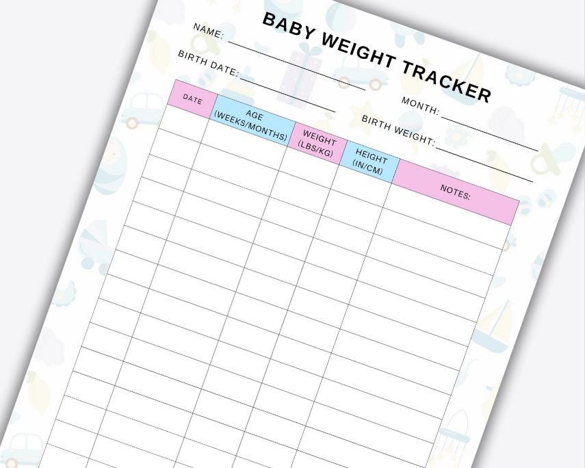 Baby Weight Tracker Chart, Monitor Growth, Date and Age Tracker, Record ...