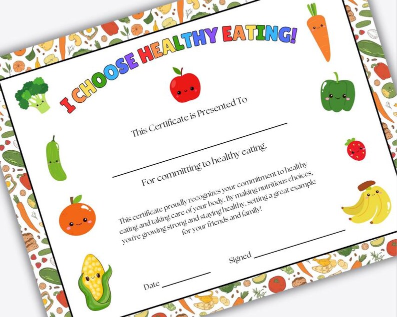 Healthy Eating Pledge, Printable Healthy Eating Certificate for Kids ...