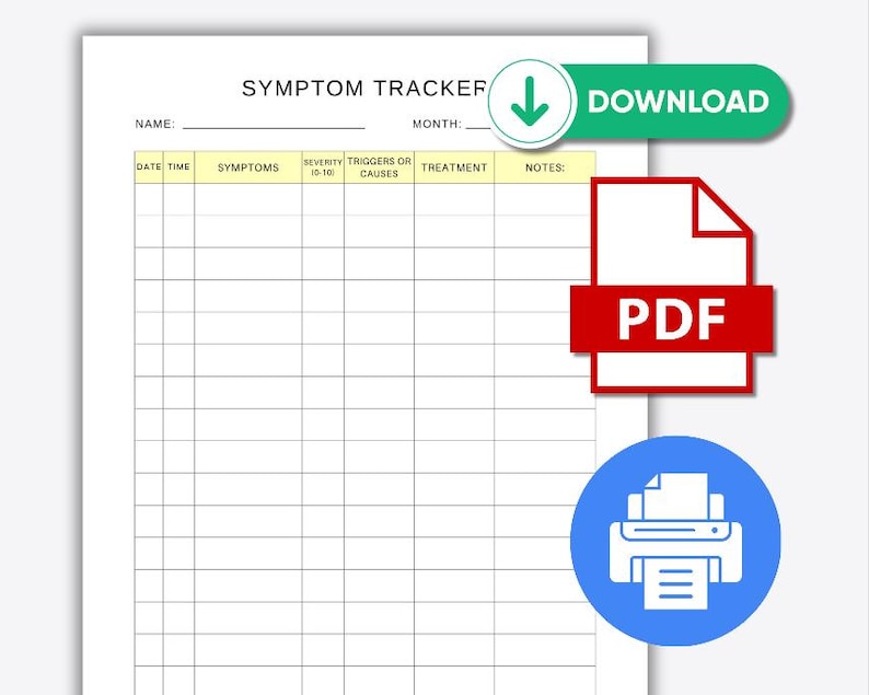 Daily Symptom Tracker Printable, Symptom Log, Caregiver Sheet, Daily ...