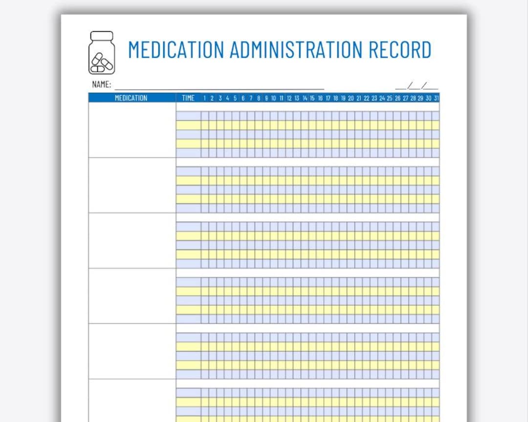 MAR | Medication Administration Record | Printable Medicine Record | Daily Medication Log ...