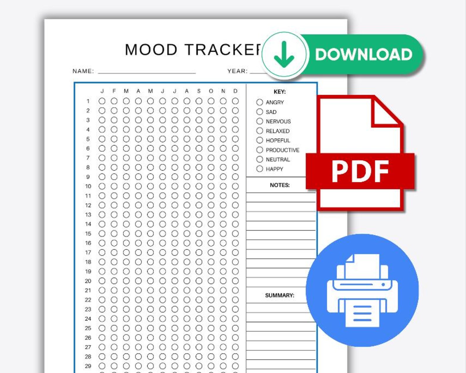 Daily Mood Tracker & Log for Caregivers, Track Emotions, Mood Log ...