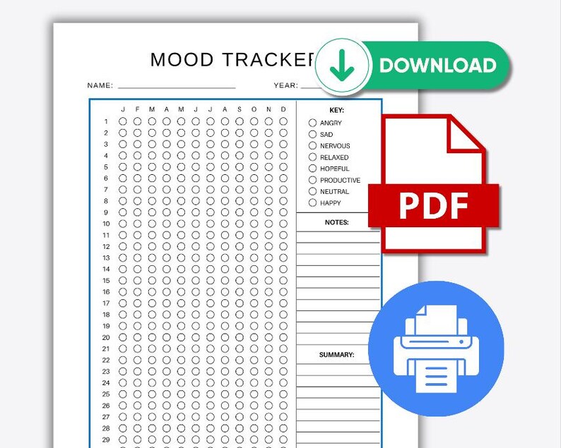 Daily Mood Tracker & Log for Caregivers, Track Emotions, Mood Log ...