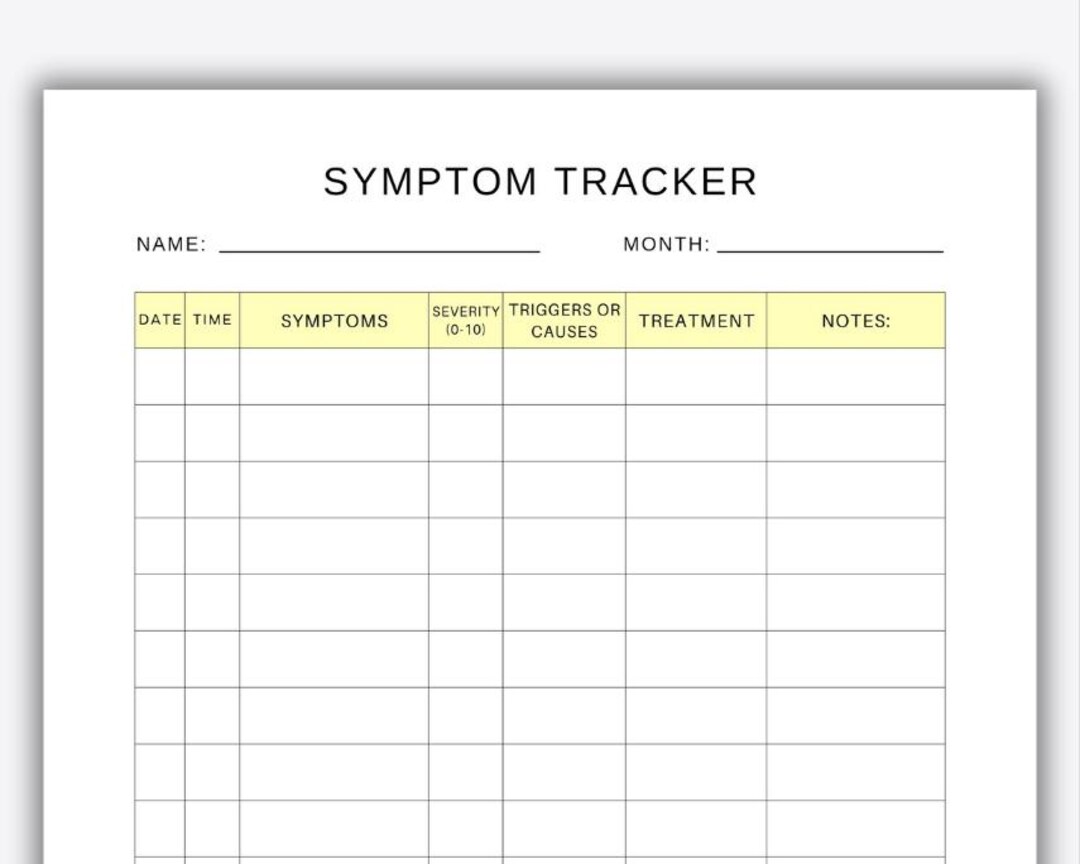 Daily Symptom Tracker Printable, Symptom Log, Caregiver Sheet, Daily ...