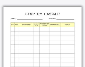 Daily Symptom Tracker Printable, Symptom Log, Caregiver Sheet, Daily ...