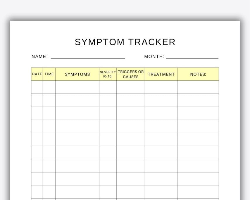 Daily Symptom Tracker Printable, Symptom Log, Caregiver Sheet, Daily ...