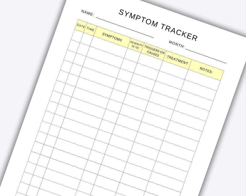 Daily Symptom Tracker Printable, Symptom Log, Caregiver Sheet, Daily ...