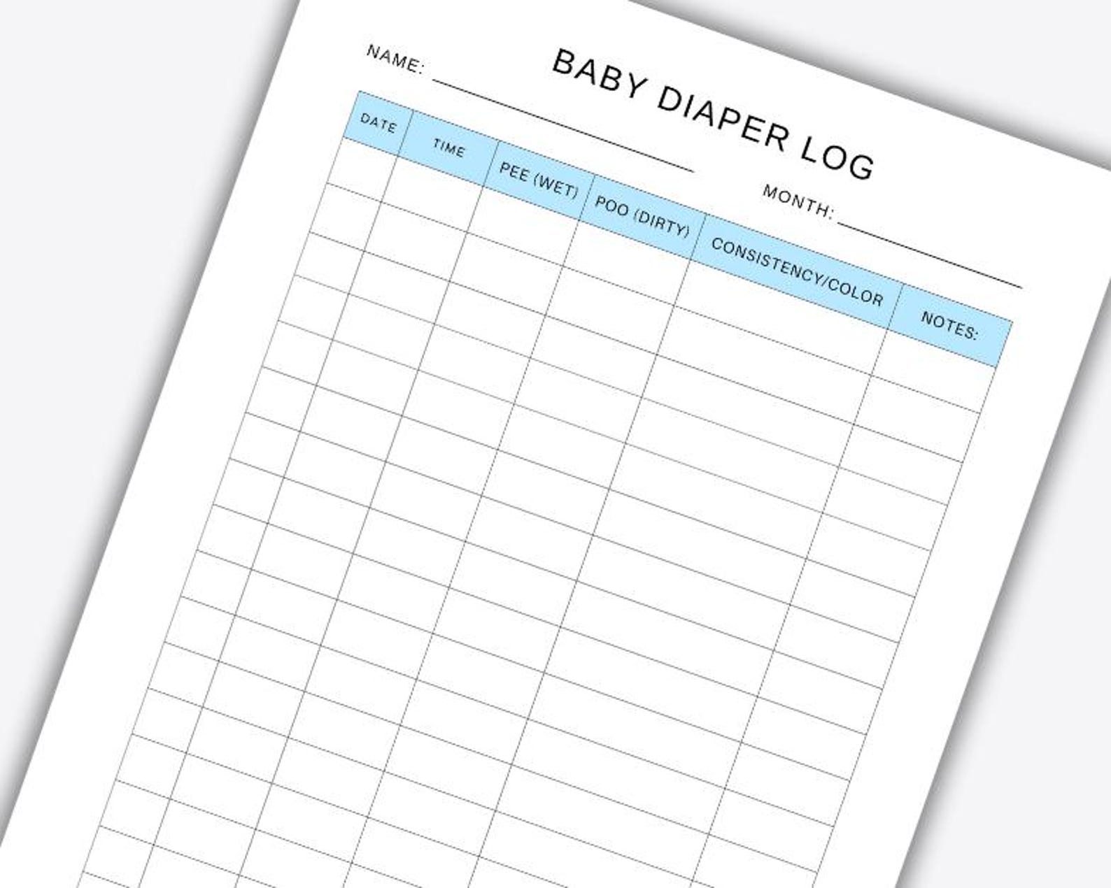 Printable Baby Diaper Log, Newborn Diaper Change Log Sheet, Printable ...