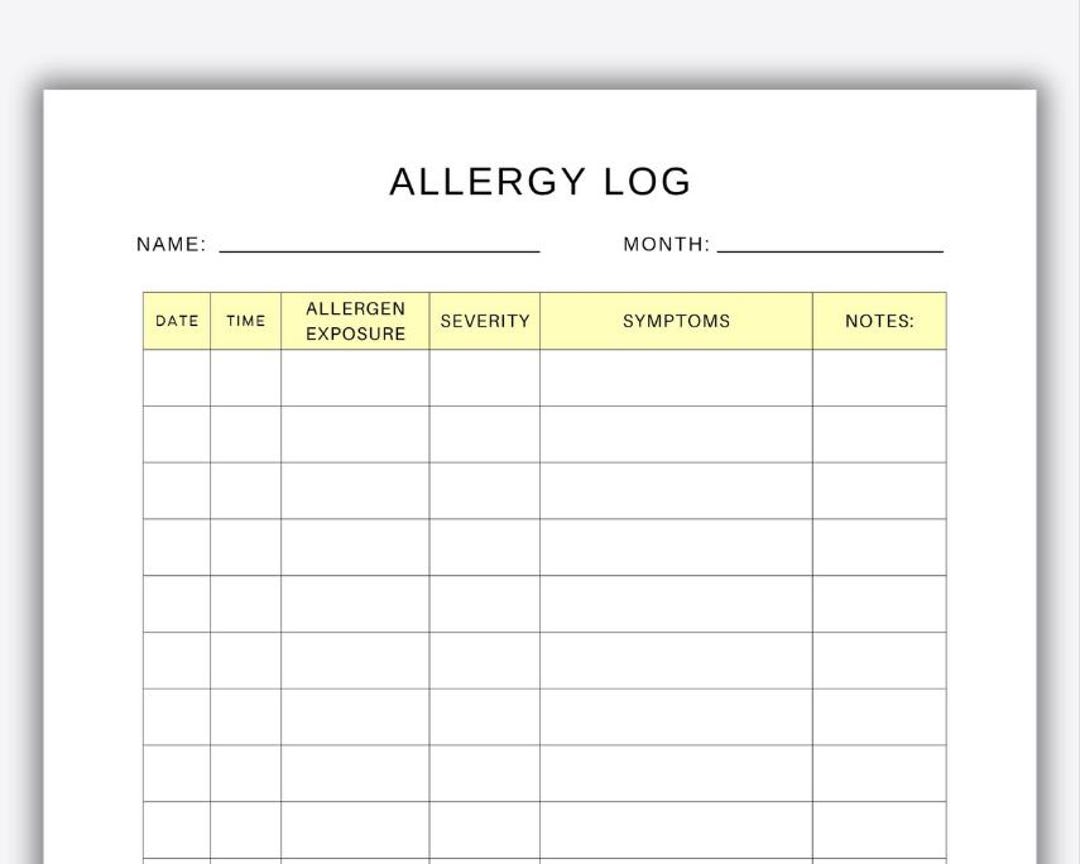 Printable Allergy Tracker, Allergic Reaction Log, Track Allergies ...