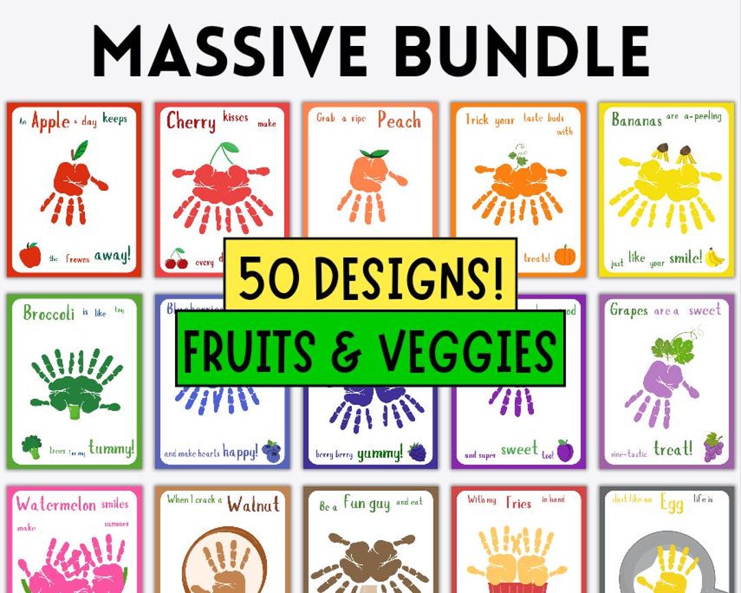 Handprint Fruit Veggie Art Bundle, 50 Food Designs, Printable Crafts ...