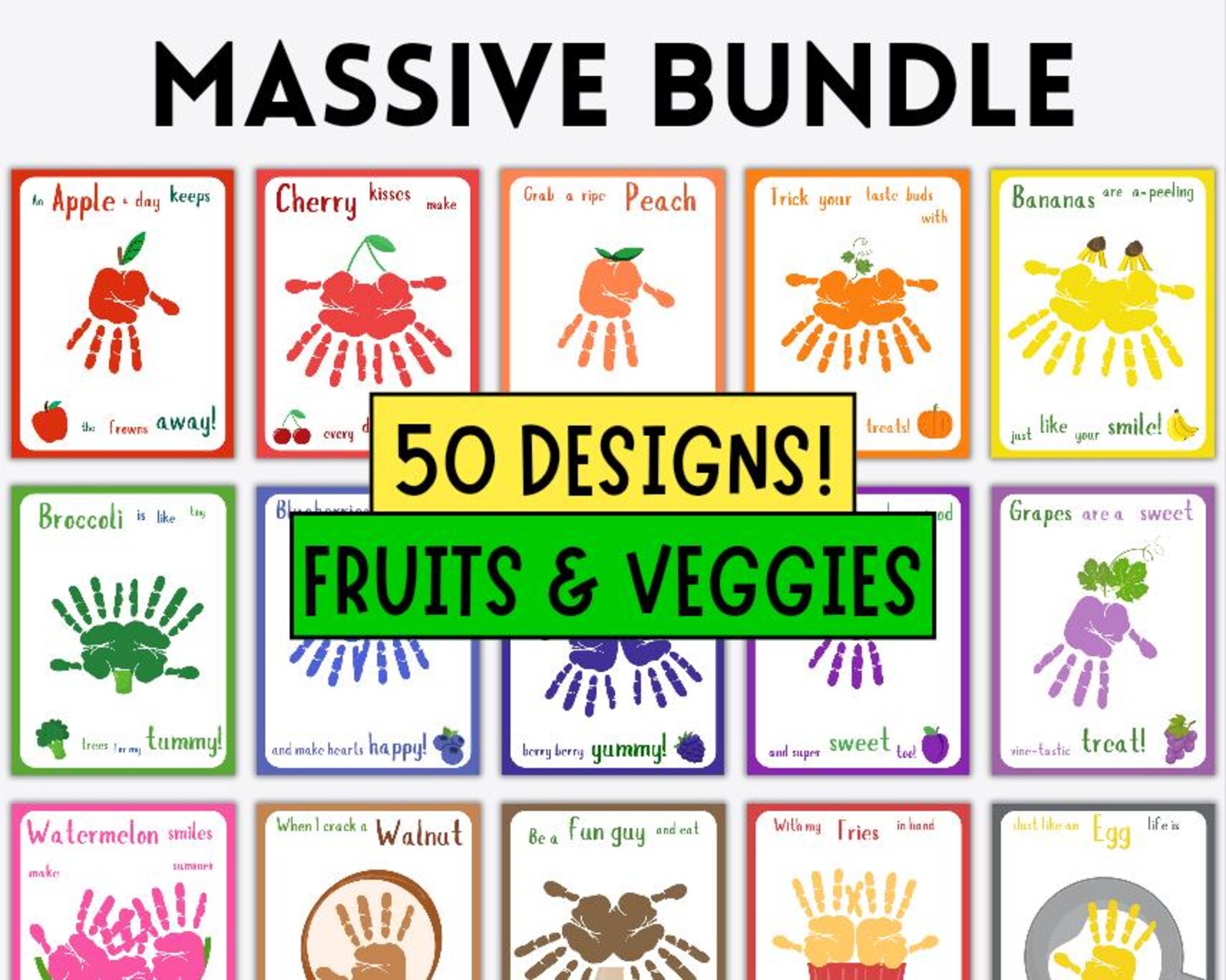Handprint Fruit Veggie Art Bundle, 50 Food Designs, Printable Crafts ...