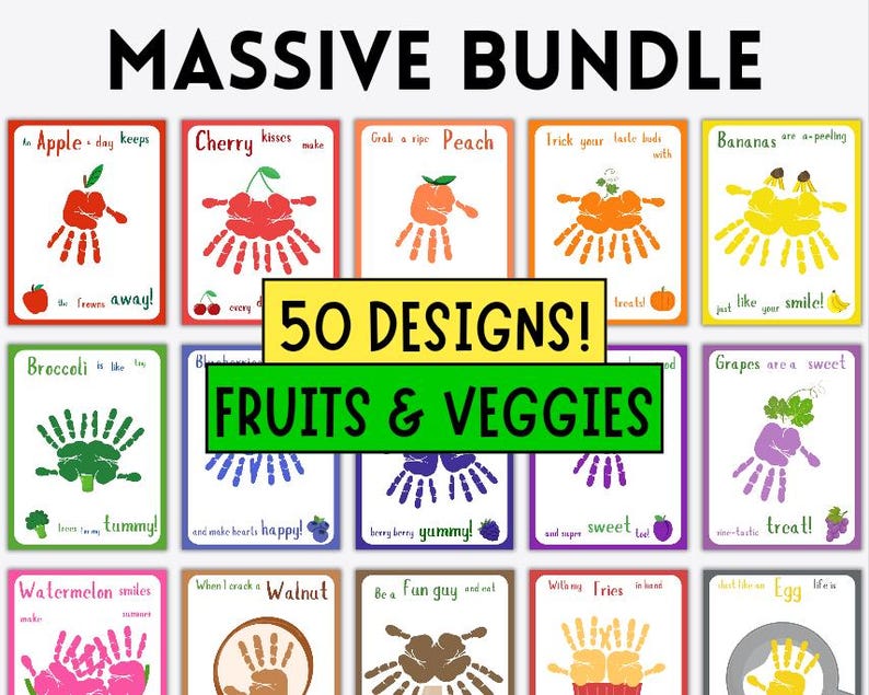 Handprint Fruit Veggie Art Bundle, 50 Food Designs, Printable Crafts ...