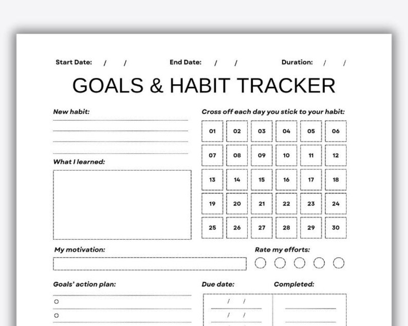 Printable Goals and Habits Tracker, Habits Tracker Printable Sheet for ...