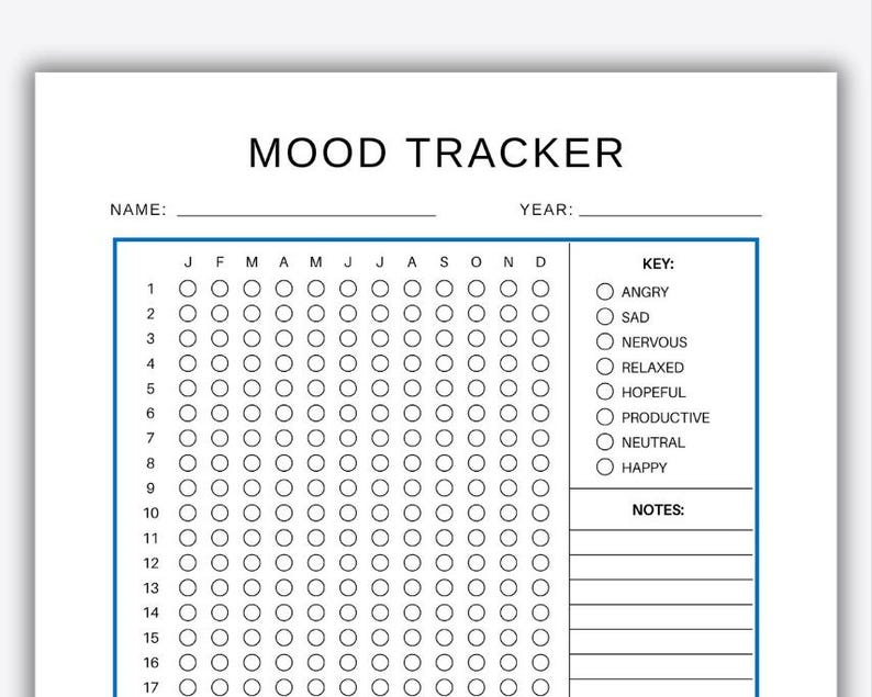 Daily Mood Tracker & Log for Caregivers, Track Emotions, Mood Log ...