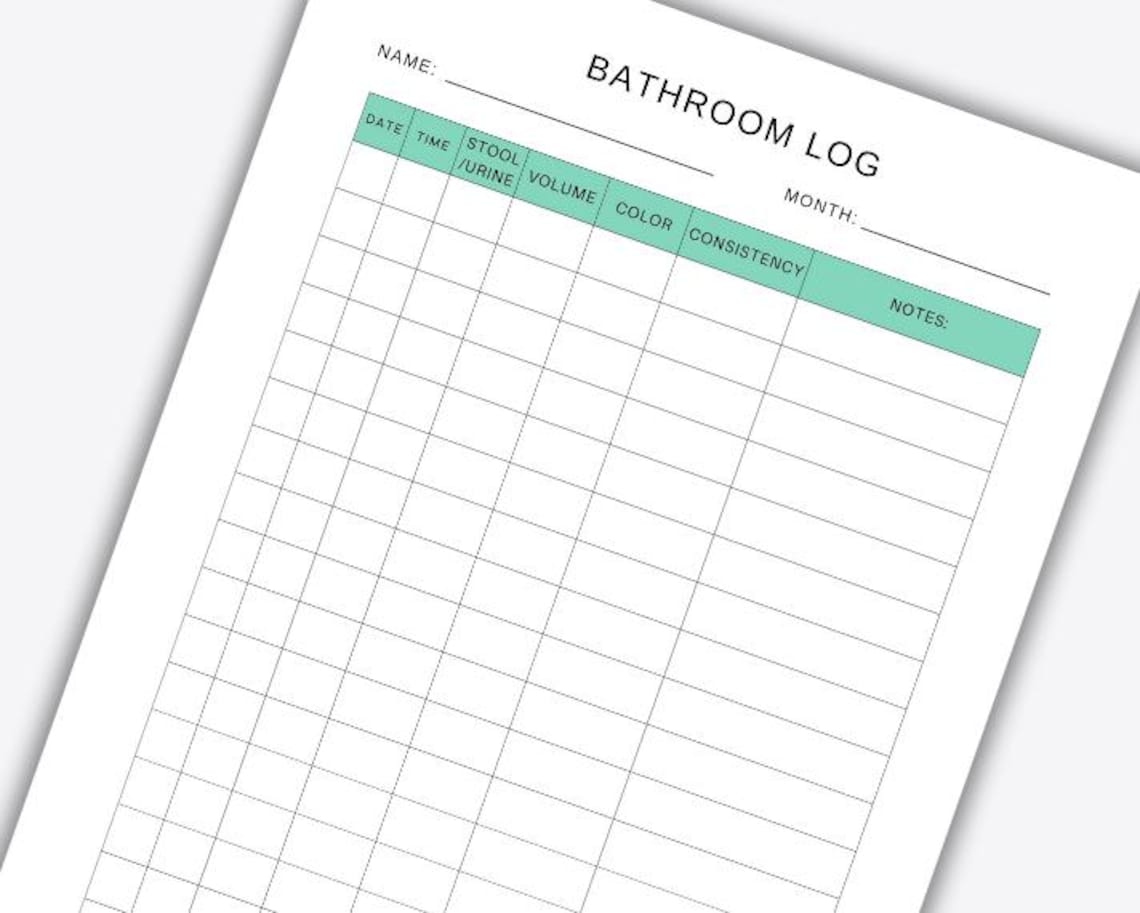 Printable Bathroom Log, Bathroom Tracker for Health Monitoring, Daily ...