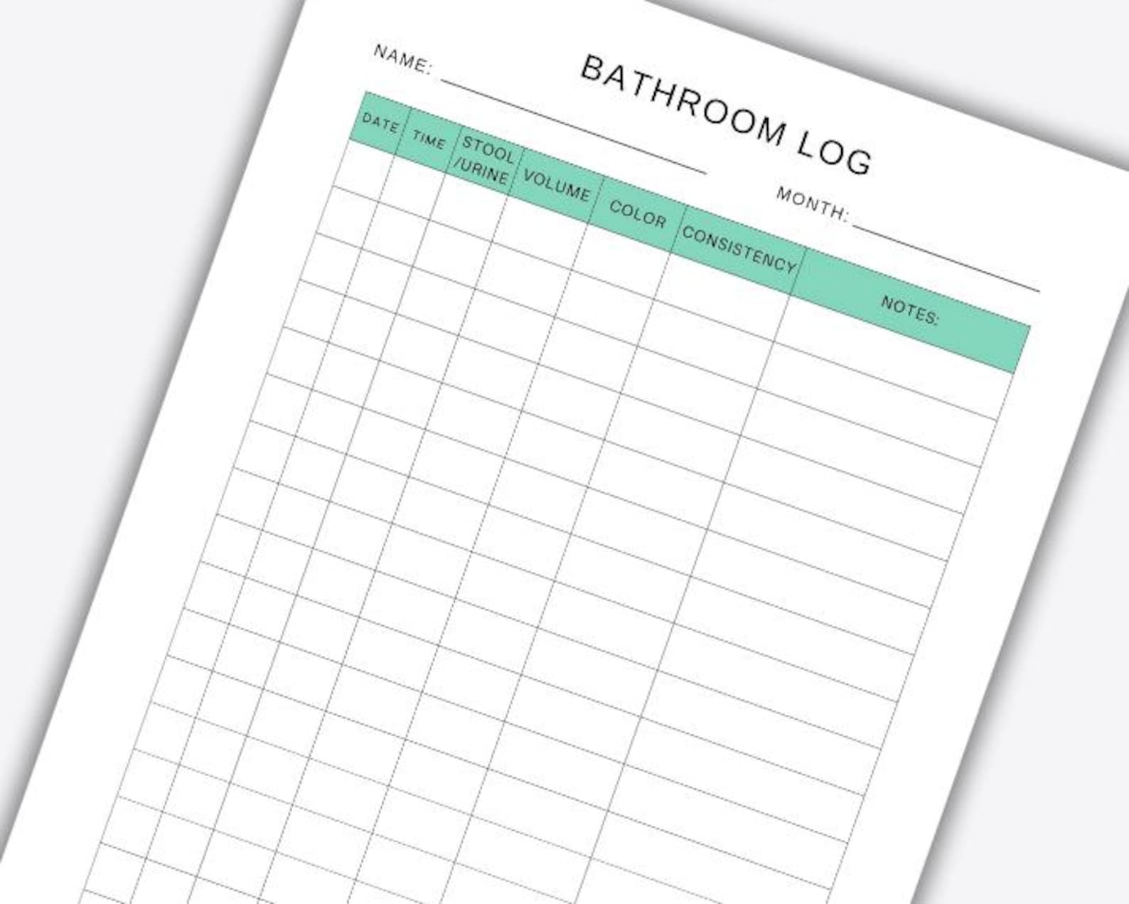 Printable Bathroom Log, Bathroom Tracker for Health Monitoring, Daily ...