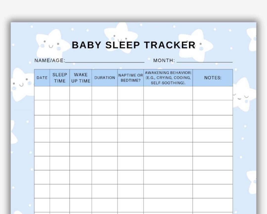 Baby Sleep Tracker Printable Sheet for Monitoring Sleep Patterns, Naps ...