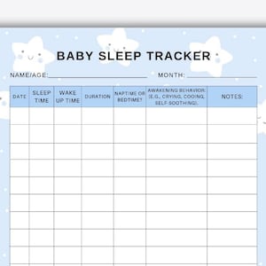 Baby Sleep Tracker Printable Sheet for Monitoring Sleep Patterns, Naps ...