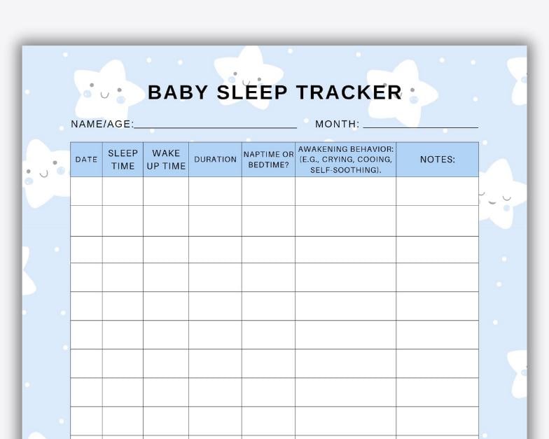 Baby Sleep Tracker Printable Sheet for Monitoring Sleep Patterns, Naps ...