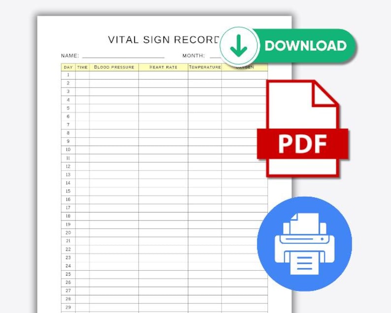 Daily Vital Sign Log, Vital Sign Tracker for Nurse Caregiver, Vital ...