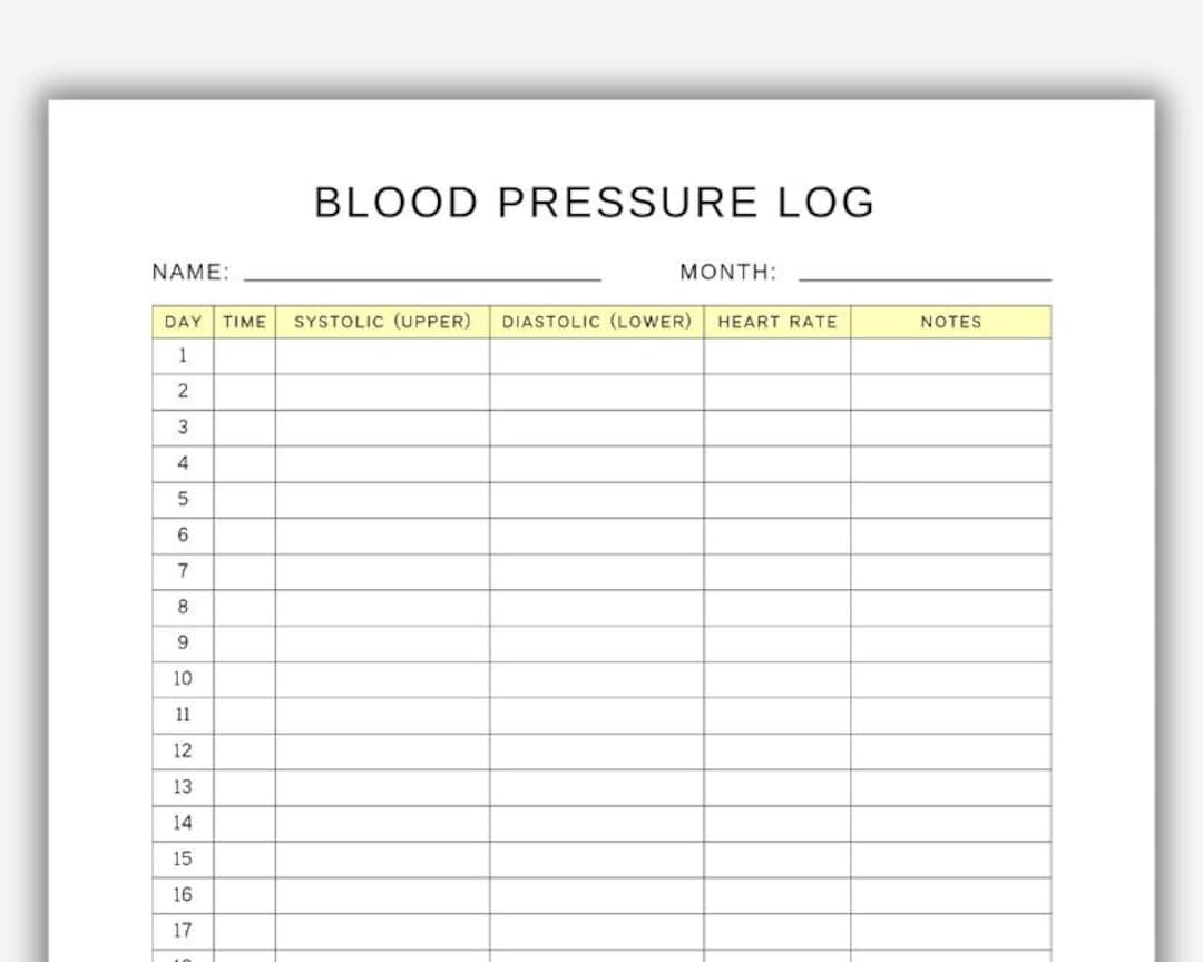 Daily Blood Pressure Log, Printable Blood Pressure Tracker for Nurses ...