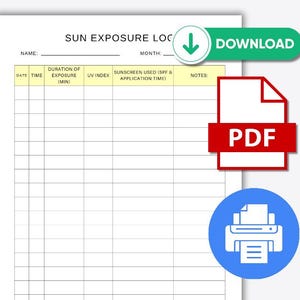 Printable Sunlight Tracker, Sun Exposure Log, Track Sunshine, Printable ...