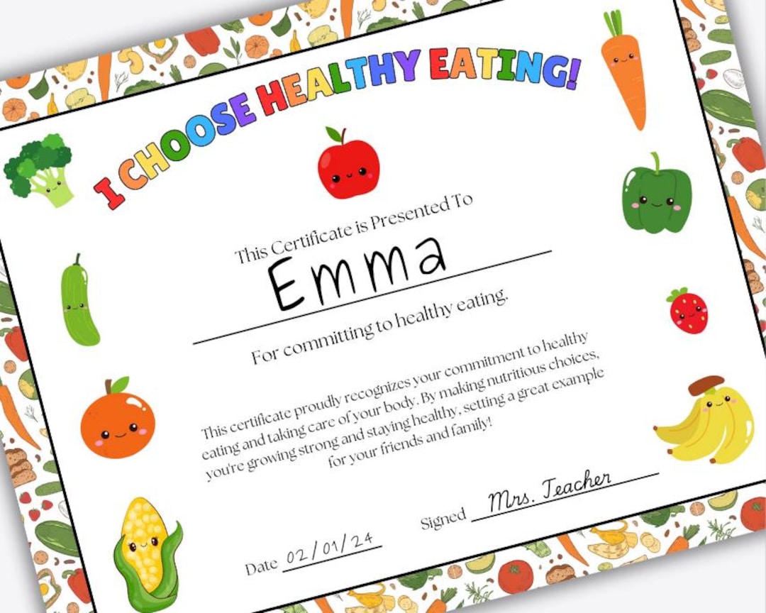 Healthy Eating Pledge, Printable Healthy Eating Certificate for Kids ...