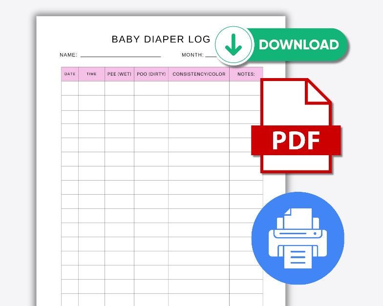 Printable Baby Diaper Log, Newborn Diaper Change Log Sheet, Printable ...