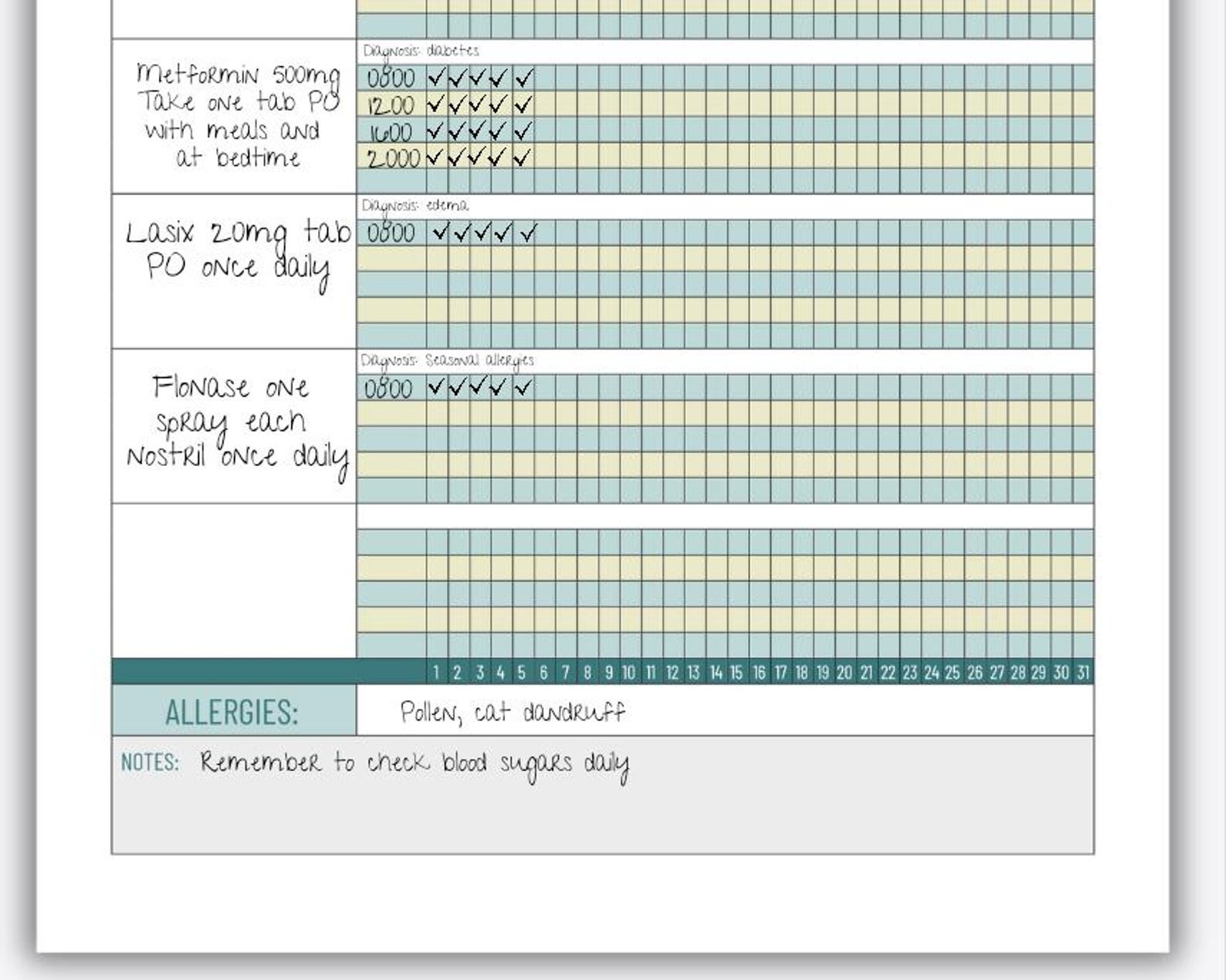 MAR | Medication Administration Record | Printable Medicine Record ...