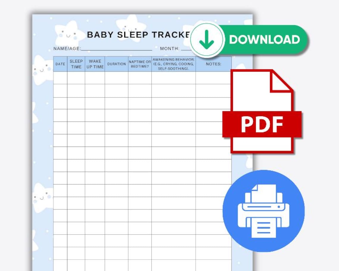 Baby Sleep Tracker Printable Sheet for Monitoring Sleep Patterns, Naps ...