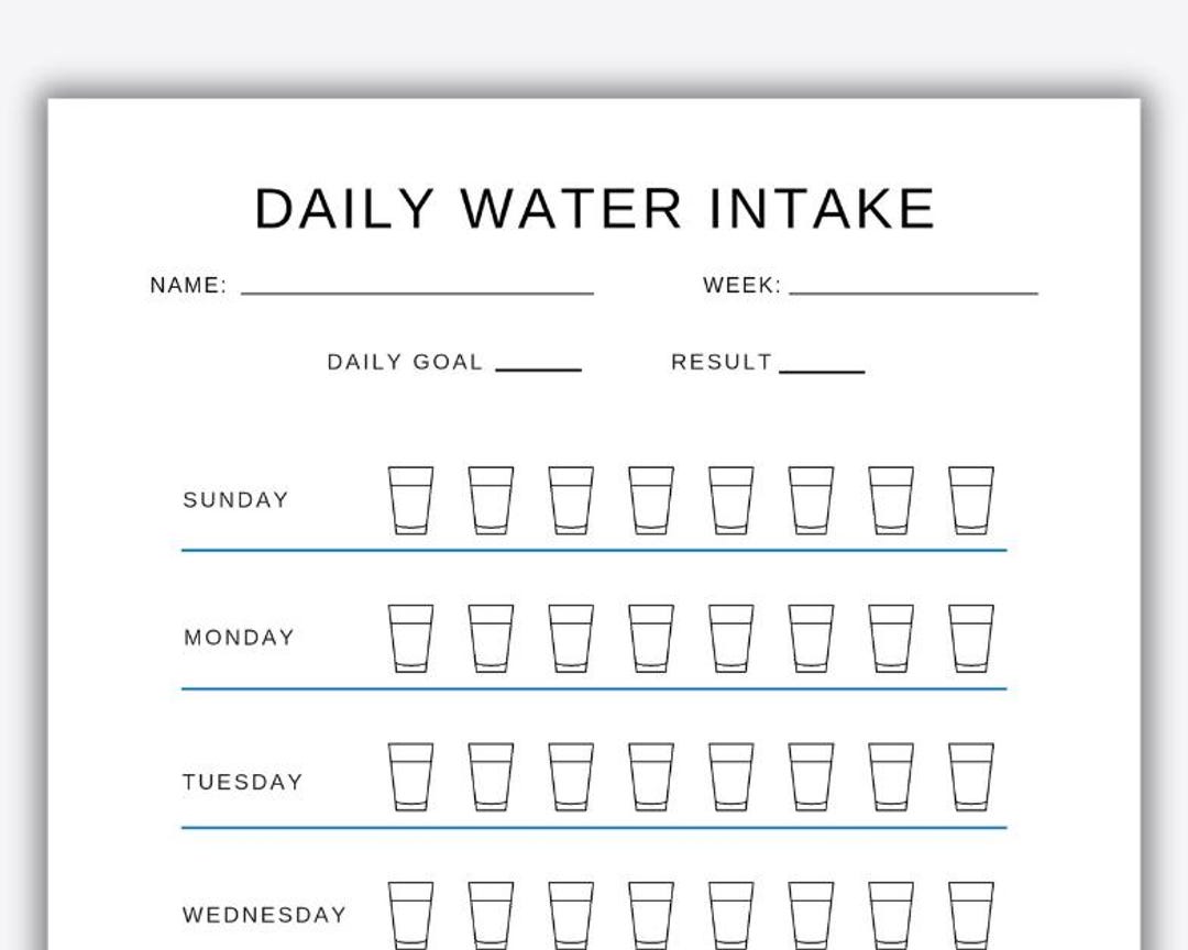Daily Water Intake Tracker, Daily Water Intake Log Printable, Hydration ...