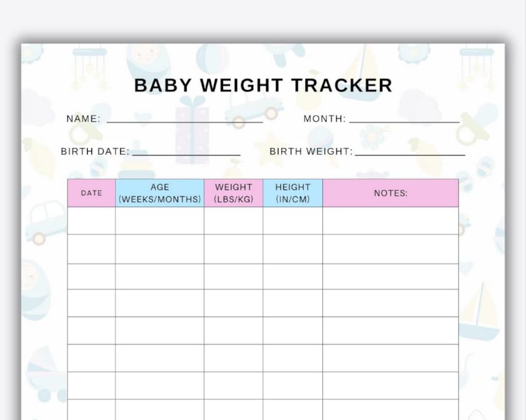Baby Weight Tracker Chart, Monitor Growth, Date and Age Tracker, Record ...