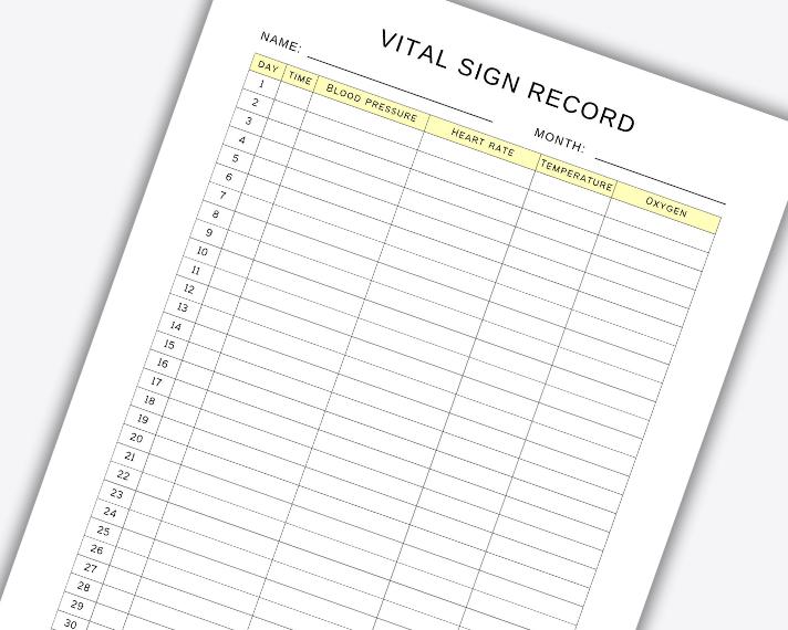 Daily Vital Sign Log, Vital Sign Tracker for Nurse Caregiver, Vital ...