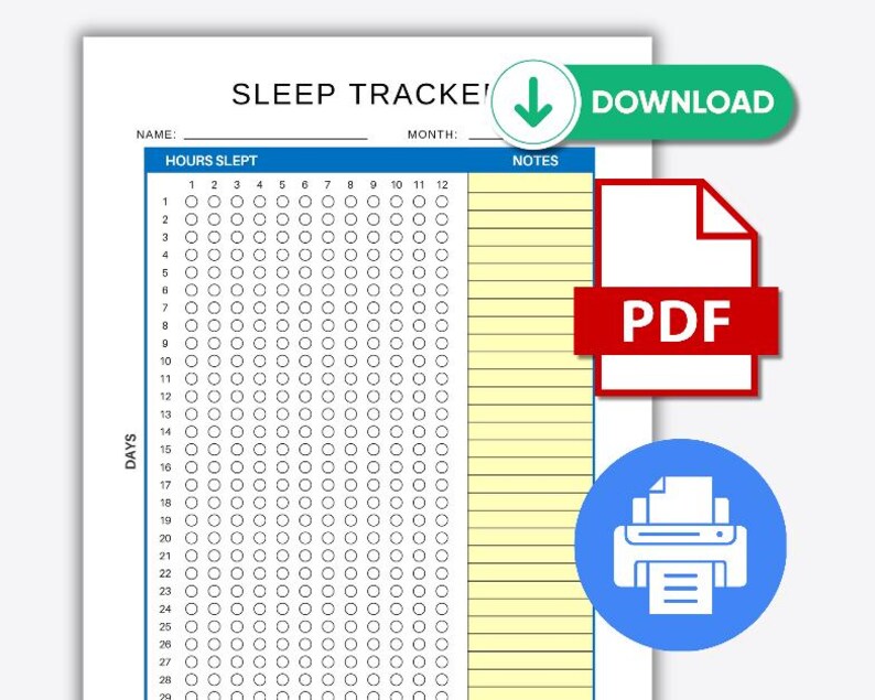 Printable Sleep Tracker, Sleep Log, Bedtime Goal, Sleep Schedule ...