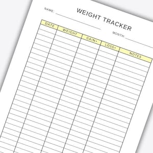 Printable Weight Tracker, Daily Weight Tracker Log, Printable Weight ...