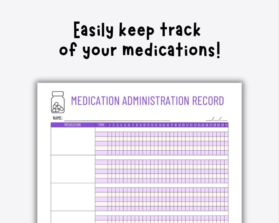 MAR | Medication Administration Record | Printable Medicine Record ...