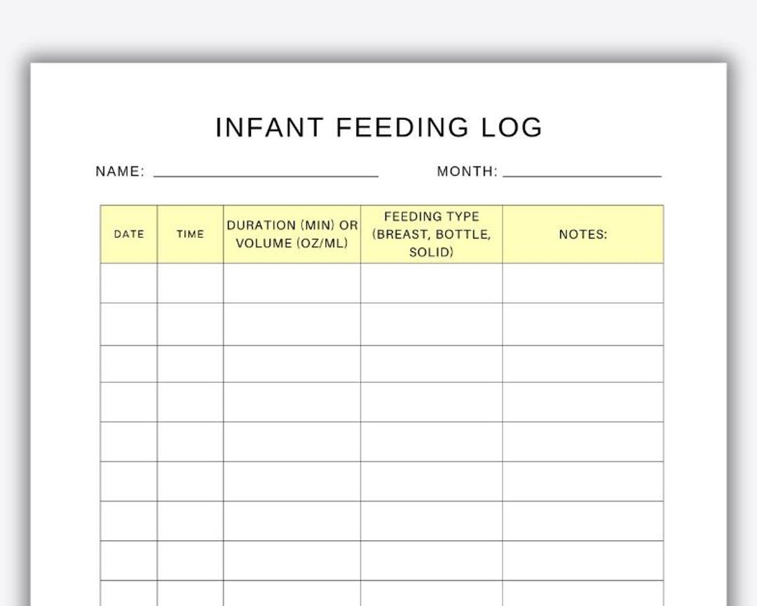 Infant Feeding Tracker Sheet: Breast, Bottle, or Solid Foods, Printable ...