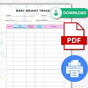 Baby Weight Tracker Chart, Monitor Growth, Date and Age Tracker, Record ...