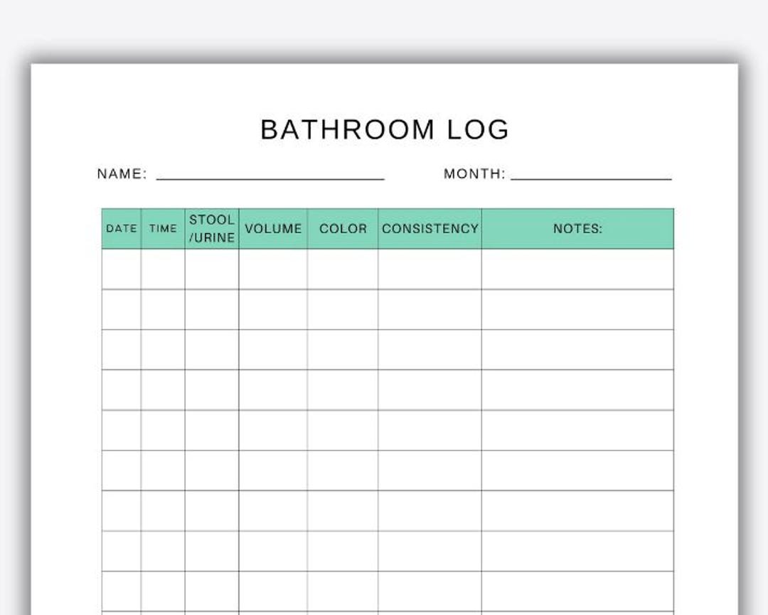 Printable Bathroom Log, Bathroom Tracker for Health Monitoring, Daily ...