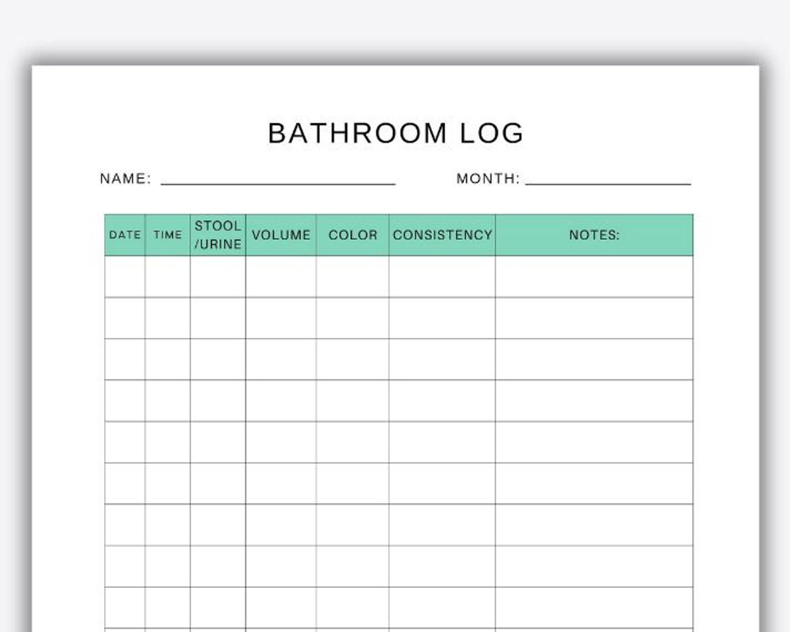 Printable Bathroom Log, Bathroom Tracker for Health Monitoring, Daily ...