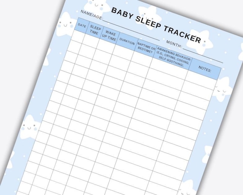 Baby Sleep Tracker Printable Sheet for Monitoring Sleep Patterns, Naps ...