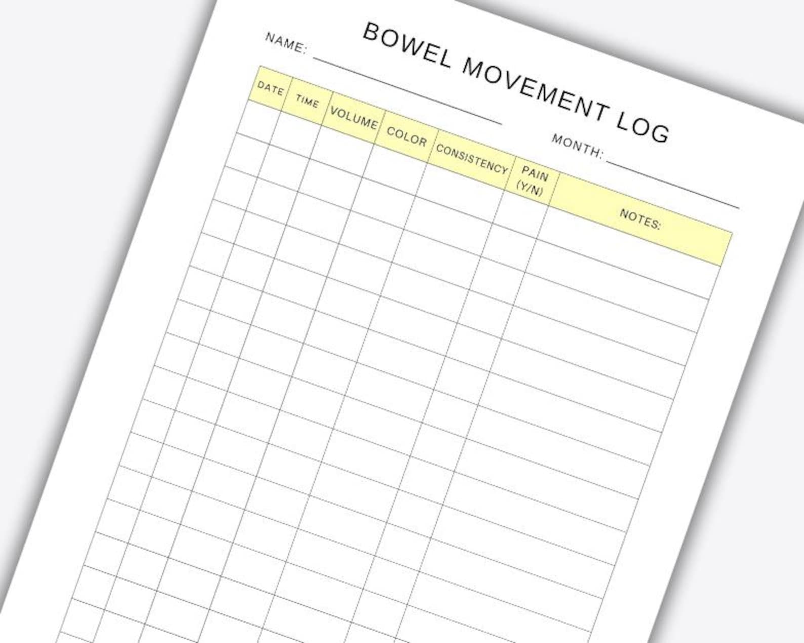 Bowel Movement Log Printable, BM Sheet, Bowel Movement Log, Nurse ...