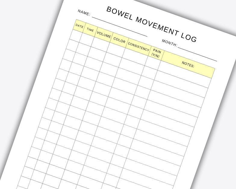 Bowel Movement Log Printable, BM Sheet, Bowel Movement Log, Nurse ...