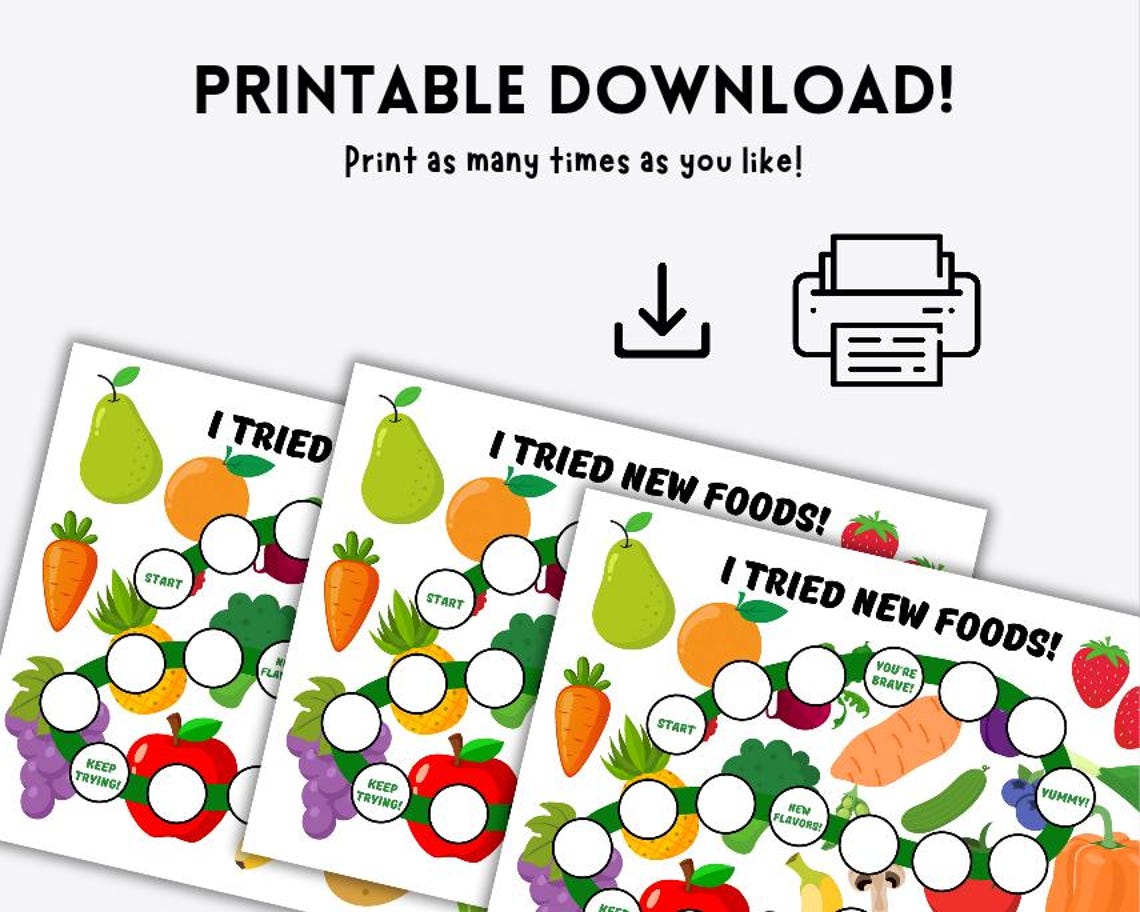Reward Chart for Picky Eaters, Healthy Eating Rewards, Try New Foods ...
