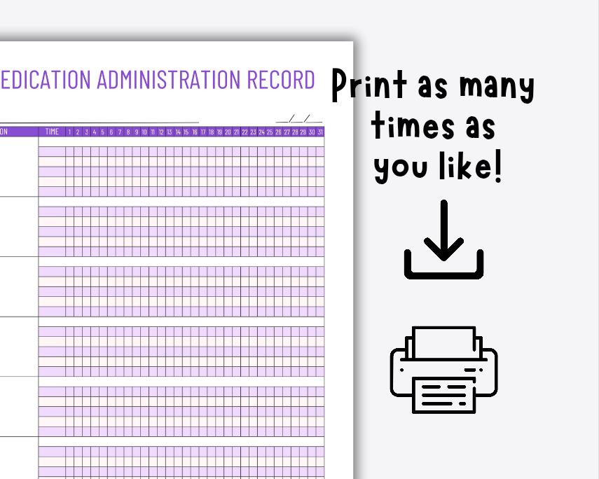 MAR | Medication Administration Record | Printable Medicine Record ...