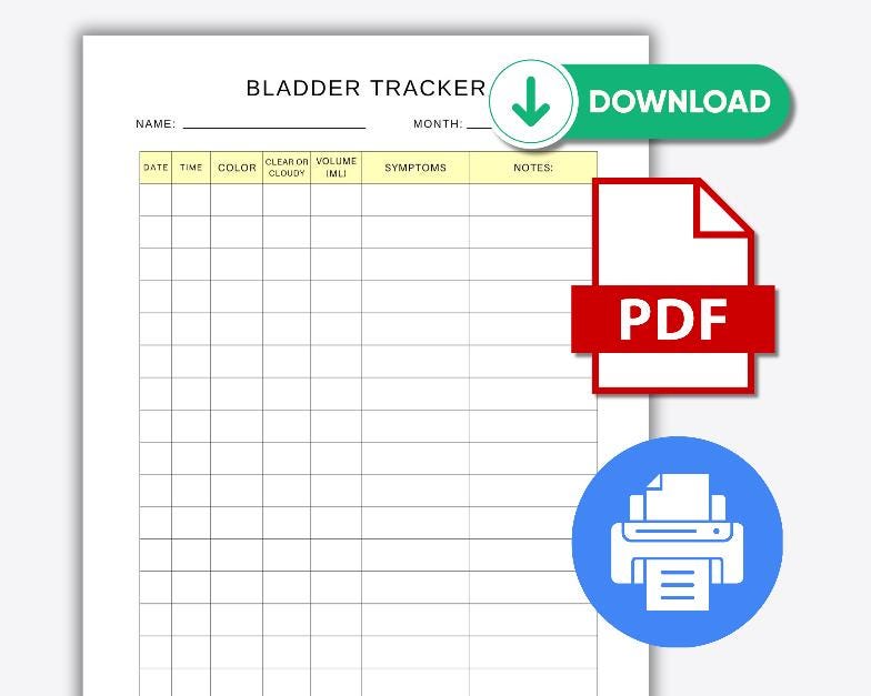 Printable Bladder Tracker, Daily Bladder Health Log, Bladder Tracker ...